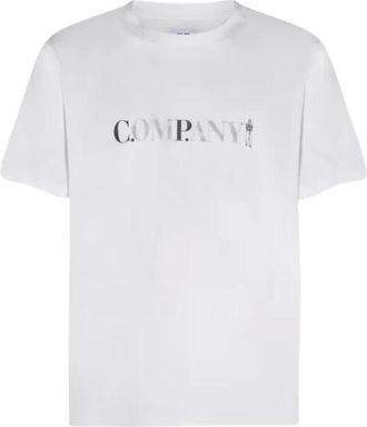 C.P. Company C.p. Company, Homme, Tops, Blanc, Taille: S T-Shirt &agrave; Manches Courtes avec Logo sur la Poitrine en Jersey 30/1