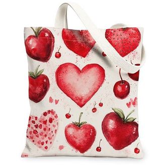Generic Sacs fourre-tout en toile motif cerises en forme de coeur, sacs d&eacute;picerie r&eacute;utilisables, sacs d&eacute;picerie printaniers, &eacute;l&eacute;gants, l&eacute;gers, lavables en toi