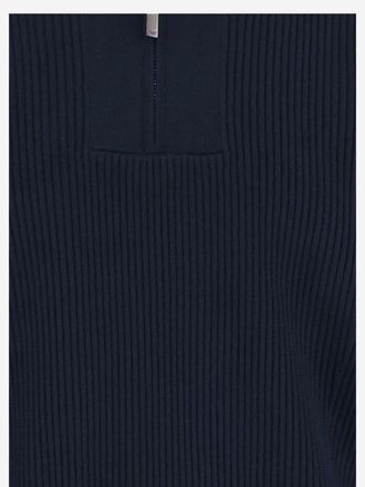 Emporio Armani Ribbed Virgin Wool and Cotton Sweater - Navy
