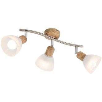 Nino Leuchten Spot de plafond en forme de barre, aspect bois, abat-jour en verre optique alb&acirc;tre, 3 ampoules E14 3 000 K