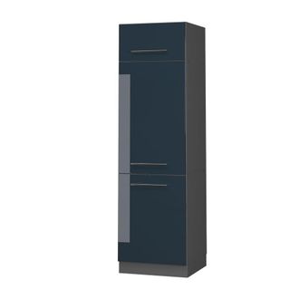 Vicco Kühlumbauschrank Fame-Line, Dunkelblau Hochglanz/Anthrazit, 60 cm