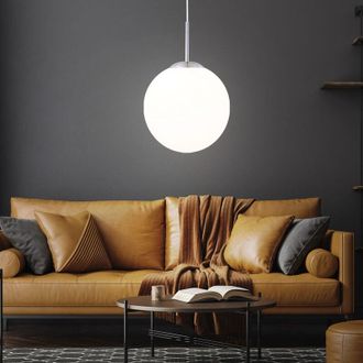 Globo Lighting Pendellampe Pendelleuchte Kugelleuchte H&auml;ngeleuchte Esstischlampe Wohnzimmer, Metall Glas satiniert opal nickel, 1x E27 Fassung, DxH 30x180 cm