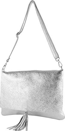 modamoda.de Modamoda de T241 Sac &agrave; main en cuir pour femme, sac &agrave; bandouli&egrave;re, pochette de soir&eacute;e en daim, taille moyenne, fabriqu&eacute; &agrave; la main en Italie, Argent m&eacute;