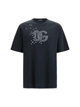 Dolce & Gabbana Mens Cotton T-Shirt With Logo Black T-Shirts And Polos