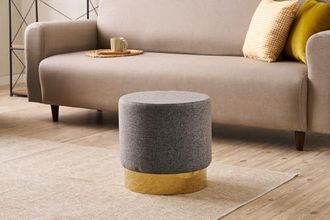 Atelier Del Sofa Stylish Anthracite Pouffe, 40 cm Diameter x 40 cm Height | Wooden Frame, Metal Legs, Easy Clean Fabric, 32 DNS Foam for Comfort | Perfect for Modern L