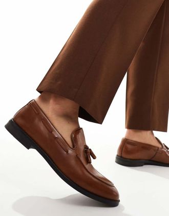Asos Leder-Loafer in Hellbraun mit Quasten