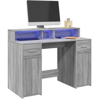 vidaXL Vidaxl - Bureau et lumi&egrave;res led sonoma gris 120x55x91cm bois ing&eacute;nierie