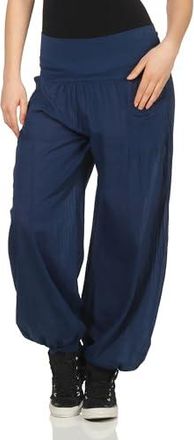 Malito more than fashion Malito Femme Pantalone n Tissu Aladin Pantalon Bouffant Baggy Boyfriend 17633 (Bleu fonc&eacute;)