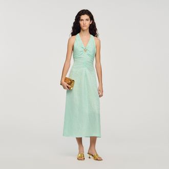 Sandro Langes Blumenkleid mit V-Ausschnitt