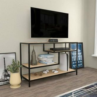 Dmora Meuble TV Vega, Buffet de Salon, Armoire Basse pour TV, Base Murale de Rangement, 120x39h75 cm, Chêne et Noir