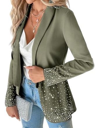 Generic Veste Blazer Femme Veste Blazer &Agrave; Strass pour Femme Luxueuse Veste De Tailleur &Agrave; Paillettes Diamant Faites Main Col Ch&acirc;le Tendance Cardigan Scintillan