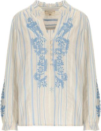 Pahiesa BLOUSE ECRU ET BLEU CLAIR PAHIESA FORMENTERA