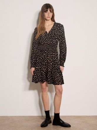 Apricot Minikleid Cr&ecirc;pekleid mit Punkten mit Blouson&auml;rmeln