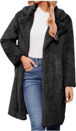 ORANDESIGNE Manteau dhiver Femme Duveteux Polaire Revers Manches Longues Bouton Chaud Fausse Fourrure V&ecirc;tements Dext&eacute;rieur Veste Sherpa Cardigan B Noir XL
