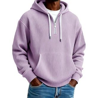 Generic Sweat &agrave; capuche pour homme - Manches longues - En tricot - Coupe droite - Avec fermeture &eacute;clair 1/4 - Confortable - T-shirt de sport - Pull de transit
