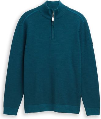 Tom Tailor Herren 1048813 Troyer Strickpullover aus Baumwolle, 38890-Classic Petrol, XL