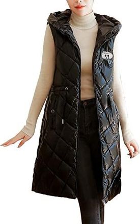 Generic Vestes pour femmes 2026 veste d&eacute;contract&eacute;e unie &agrave; capuche gilet &agrave; capuche poche zipp&eacute;e ample sans manches long manteau, Noir, XXL