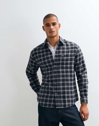 Lacoste chemise en flanelle &agrave; carreaux boutonn&eacute;e grise