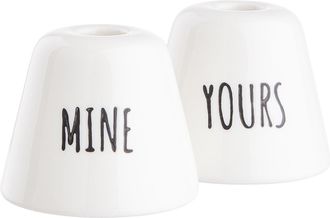 Butlers (6 Stück) Zahnbürstenhalter Porzellan 5 cm - Mine & Yours - Hygienische Aufbewahrung | Charmantes Design mit Beschriftung | Bad Accessoires für Paare 