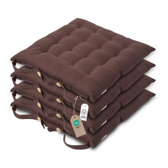 Homescapes 4er Set Stuhlkissen 40x40 cm braun - Sitzkissen Outdoor/Indoor mit Baumwollbezug, Sitzpolster waschbar und Oeko-TEX-Zertifiziert f&uuml;r Esszimmer-, K&uuml;che