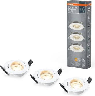 Osram Einbaustrahler-Set mit stufenlos dimmbar über Wandschalter, in Weiß aus Aluminium, mit integriertem LED-Modul und Treiber, IP20-Schutz für Innenräume 