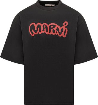 Marni Homme, Tops, Noir, Taille: M T-shirt avec logo Pop Fields
