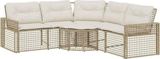 vidaXL Gartensofa in L-Form mit Kissen und Fu&szlig;bank Beige Poly Rattan Vidaxl