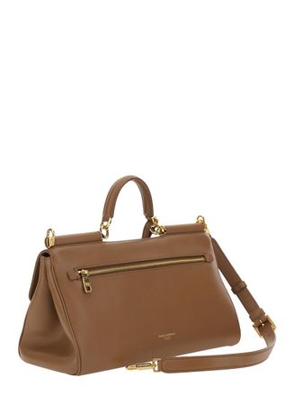 Dolce & Gabbana Womens Handbag My Sicily Brown Leather Calfskin Handbags Hand Bags