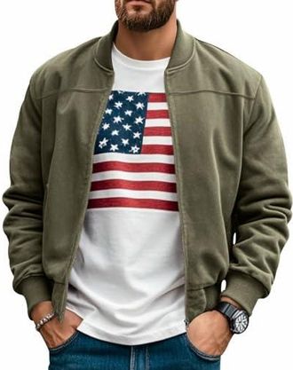 Generic Veste moelleuse pour homme - Haut en polaire - Printemps et automne - Veste fine en daim - Col montant - Fermeture éclair - Veste dautomne pour homme 