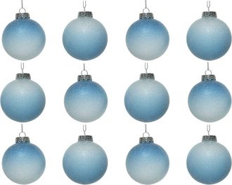 Decoris Weihnachtskugeln Kunststoff 8cm x 12 Stück bruchsicher Farbverlauf Christbaumkugeln blau weiß