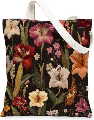 Generic Sac fourre-tout en toile r&eacute;utilisable &agrave; motif floral printanier pour le shopping, 33 x 38,1 cm, sac d&eacute;picerie r&eacute;utilisable pour femme, motif floral, a