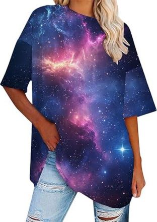 Generic Galaxy T-shirts pour femme, t-shirt d&eacute;t&eacute; basique &agrave; manches courtes, coupe ample, t-shirt d&eacute;contract&eacute;, t-shirt surdimensionn&eacute;, t-shirt de baseball, t-s