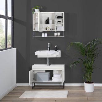 Fredriks home24 Waschbeckenunterschrank 80 x 57 x 30cm Weiß/Weiß