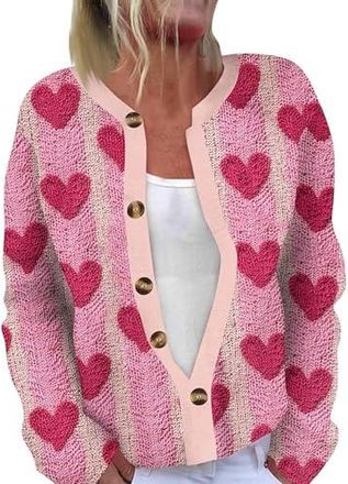 Generic Cardigan d&eacute;contract&eacute; pour femme avec imprim&eacute; de No&euml;l pour la Saint-Valentin 2026, rose, XXL