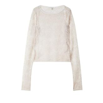 Patrizia Pepe Femme, Blouses et Chemises, Blanc, Taille: 40 FR Top en dentelle &agrave; manches longues avec sequins