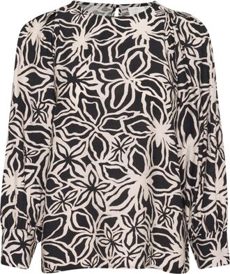 Kaffe Damen Womens Blouse Boat Neck Casual Fit Printed Long Sleeves Hip Length Bluse, Schwarz/Hellbeige Blumenmuster, 40