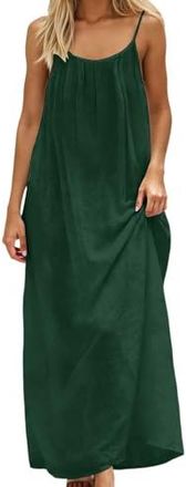 Generic Robe de vacances pour femme - Grande taille - L&eacute;g&egrave;re - Robe longue d&eacute;t&eacute; - Dos profond - D&eacute;contract&eacute;e - Boho - Plage - M&eacute;lange de coton doux - Robe dos