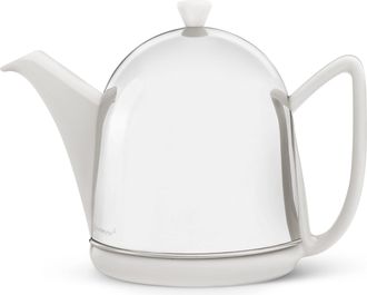 Bredemeijer kleine weiße glänzende Keramik Teekanne 1.0 Liter mit Edelstahlhaube