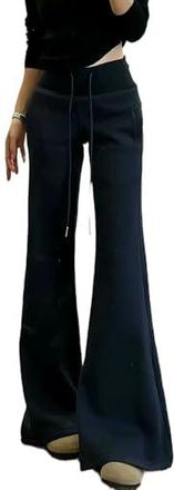 Generic QXDZSW SPOR Pantalon &eacute;vas&eacute; pour femme d&eacute;contract&eacute; ample et amincissant Bell Bot Pantalon de surv&ecirc;tement Automne Hiver, Doublure polaire bleu fonc&eacute;, XL