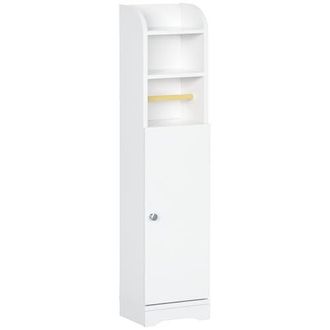 Kleankin Support Papier Toilette Armoire de Rangement pour Papier Gain de Place Salle de Bain 23 x 18 x 100 cm Blanc