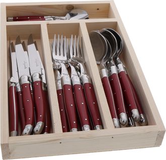 Jean Dubost JD07-13152.RED 24 Piece Everyday Flatware Set Besteck, Stahl, Mehrfarbig