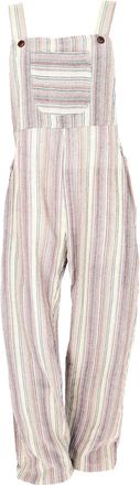 Guru Shop Luftige Latzhose, Gestreifter Ethno Style Boho Oversize Einteiler, Sommer Overall - Beige, Damen, Baumwolle, Size:S