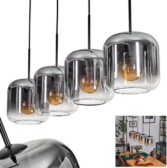 HOFSTEIN Pendelleuchte Lauden, Pendellampe aus Metall/Glas in Schwarz/Rauchfarben/Klar, Leuchte im modernen Retro/Vintage-Design mit Schirmen aus Glas (Ø 20 cm