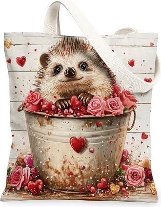 Generic Sac fourre-tout en toile motif h&eacute;risson pour faire du shopping, 33 x 38,1 cm, sac d&eacute;picerie r&eacute;utilisable pour femme, peinture animale, d&eacute;coration cade