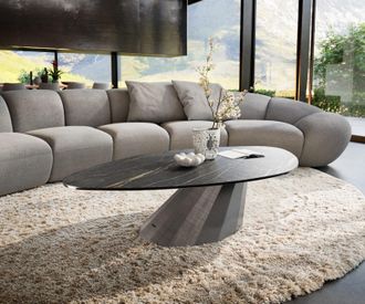 DELIFE Couchtisch Edge Organisch 140x76 cm Keramik Laminam Noir Desir Braun Parabi Metallic Silber, Couchtische