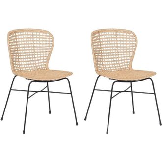 Beliani Esszimmerstuhl 2er Set ELFROS Rattan Naturfarben