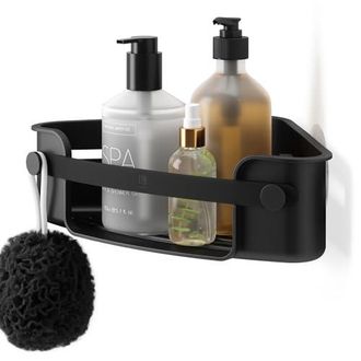 Umbra Flex Eckduschablage zum Kleben, Rostfreies Eckduschregal für Shampoo, Spülung, Duschgel, Seife, Luffaschwamm, ohne Bohren, Schwarz