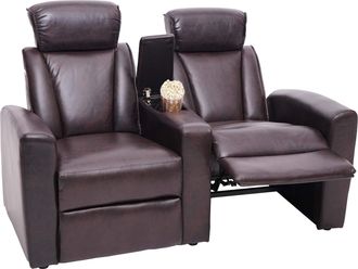 Mendler 2er Kinosessel HWC-H30, Relaxsessel Fernsehsessel Zweisitzer Sofa, Staufach Soft Touch Kunstleder MVG - braun
