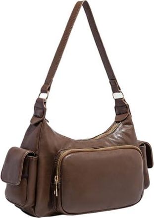 Generic Sac à bandoulière générique en cuir PU vintage couleur unie rétro - Grande capacité - Tendance - Voyage - Date dachat, marron, 290.00x180.00x85.00mm/1