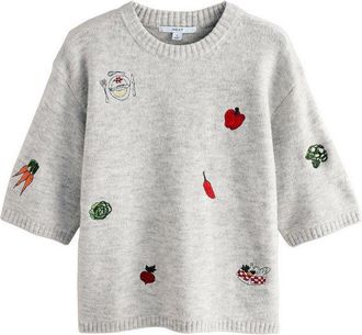 Next Rundhalspullover Kurzarm-T-Shirt aus Strick mit Gemüsestickerei (1-tlg)